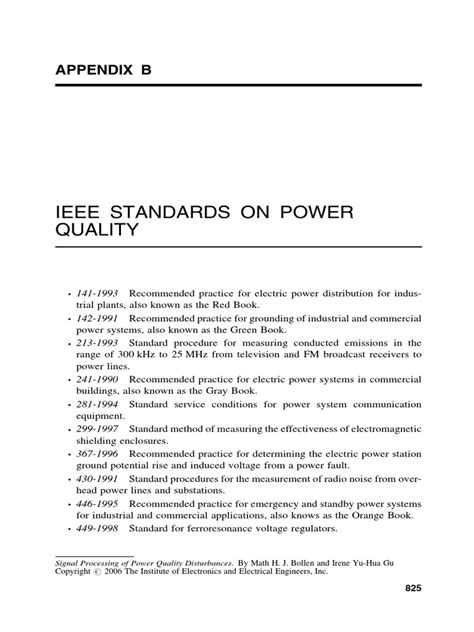 Signal Processing Of Power Quality Disturbances 2005 Bollen Appendix B Ieee Standards On