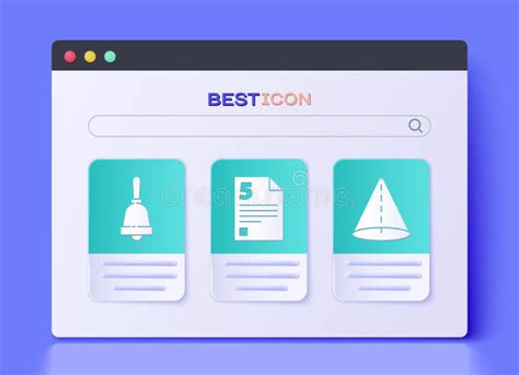Set Test Or Exam Sheet Ringing Bell And Geometric Figure Cone Icon