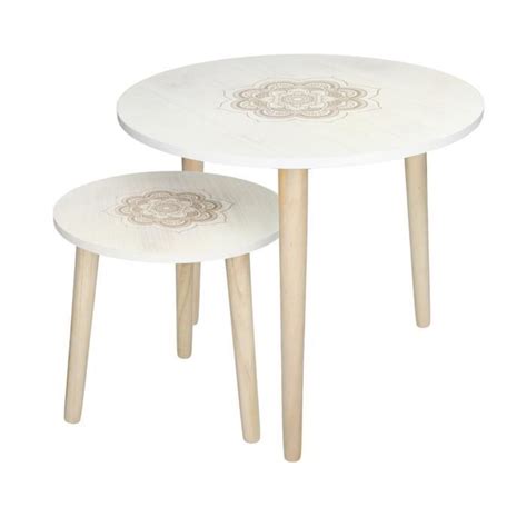 2x Table d appoint ronde table basse de chevet en bois de pin Ø 33 cm