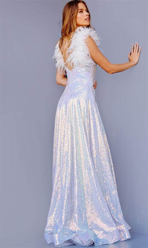Jvn By Jovani Jvn24164 Feathered Strap Sequin Prom Gown Couture Candy