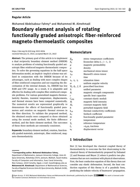Pdf Boundary Element Analysis Of Rotating Functionally Graded Anisotropic Fiber Reinforced
