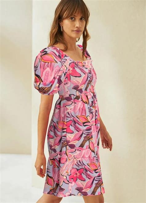 Vestido Manga Bufante Floral Rosa Queima De Estoque