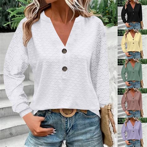Feancey Deal Of The Day Clearance Eyelet Tops For Women Long Sleeve