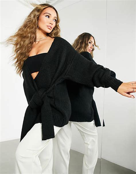 Asos Edition Cardigan Oversize In Maglia Nera Allacciato Sul Davanti