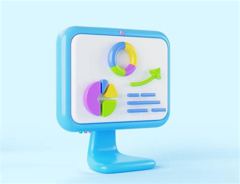 Premium Photo Computer Monitor Icon With Pie Chart And Growth Graph Cartoon D Render