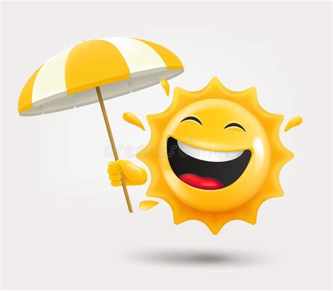 Happy Sun Emoji With Umbrella In A Hand 3d Vector Isolated On White