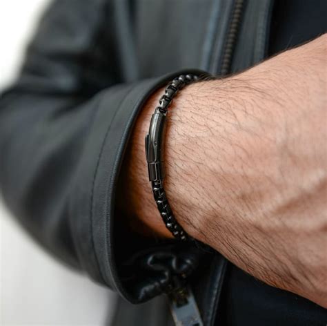 Bracelet homme acier inoxydable noir maille vénitienne Ninanina
