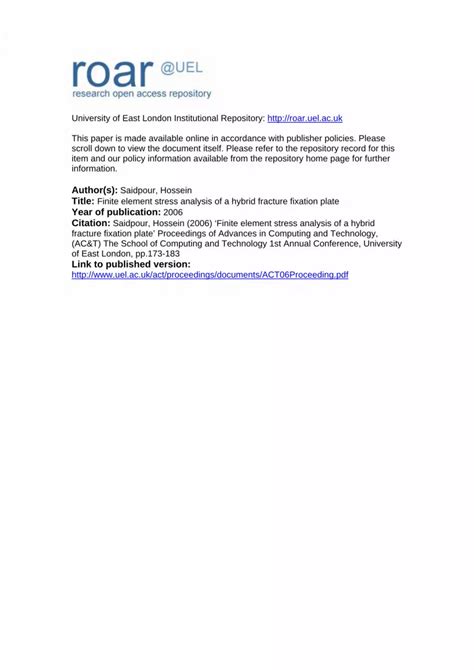 PDF Finite Element Stress Analysis Of A Hybrid Fracture Fixation