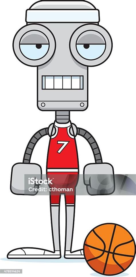 Robot Pemain Basket Bosan Kartun Ilustrasi Stok Unduh Gambar Sekarang