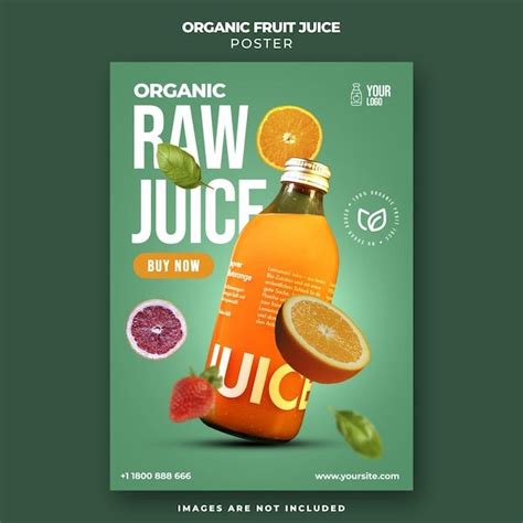 A Poster Of Organic Fruit Juice With A Green Background Premium Psd