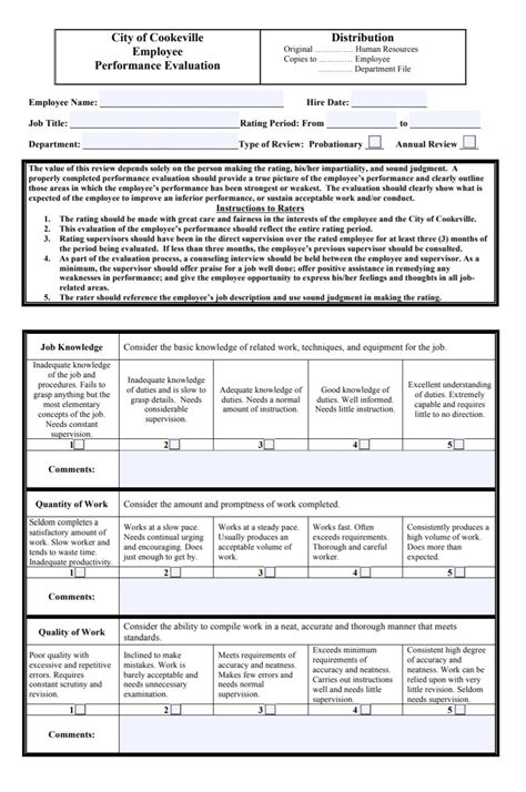 Performance Evaluation Form Free Word Templates