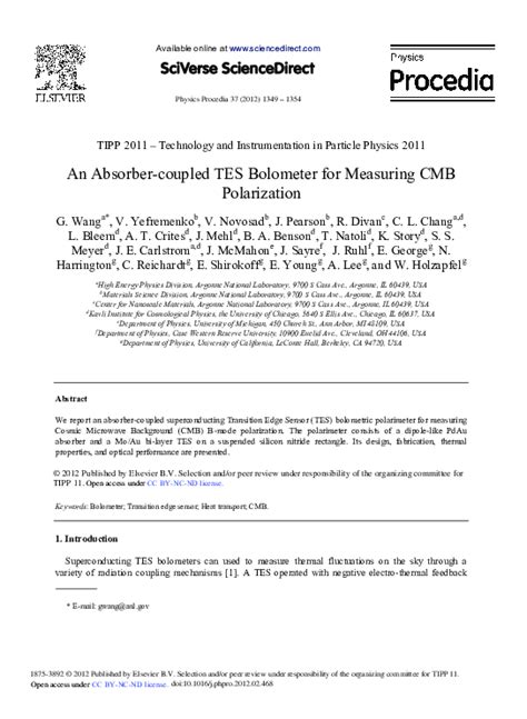 pdf an absorber coupled tes bolometer for measuring cmb polarization