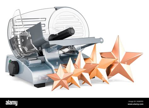 Slicing Machine With Five Golden Stars 3D Rendering Isolated On White