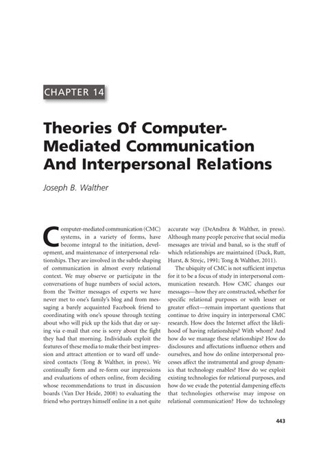 Pdf Theories Of Computer Mediated Communication And Interpersonal Relations