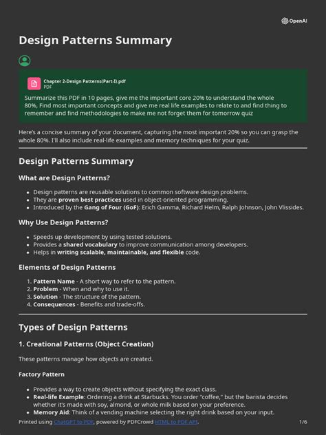 Design Patterns Summary Pdf Software Development Computing