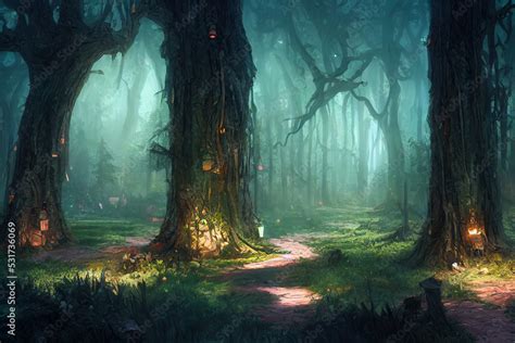 Magical Glowing Forest Dungeons And Dragons Fantasy Concept Art Forest