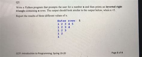 Solved Q2 Write A Python Program That Prompts The User For