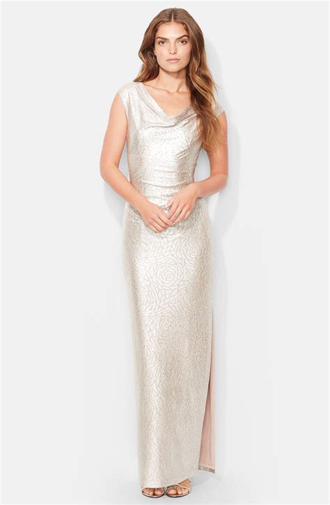 Lauren Ralph Lauren Metallic Cowl Neck Gown Regular And Petite Nordstrom