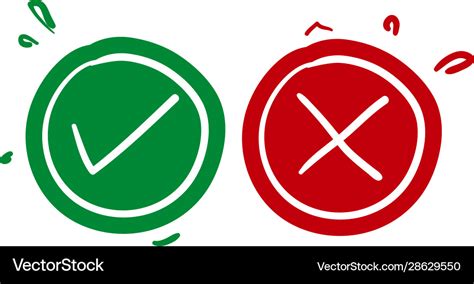 Check Mark Icons Green Tick And Red X Cross Hand Vector Image