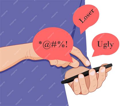 Personagem Segurando A Mão Do Telefone Celular Mensagem De Bullying No