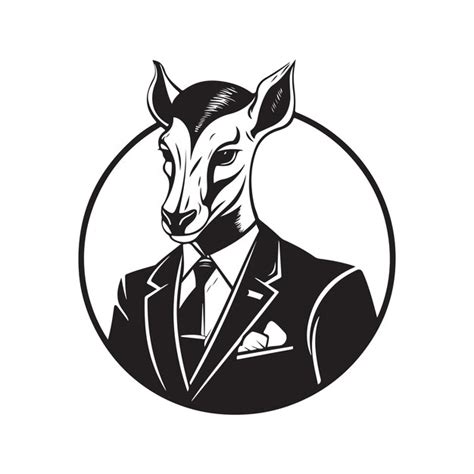 Premium Vector Springbok Wearing Suit Vintage Logo Line Art Concept Black And White Color Hand