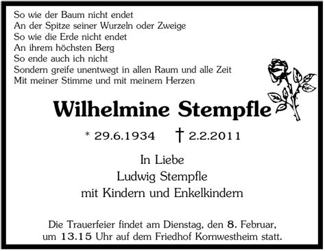Traueranzeigen Von Wilhelmine Stempfle Stuttgart Gedenkt De
