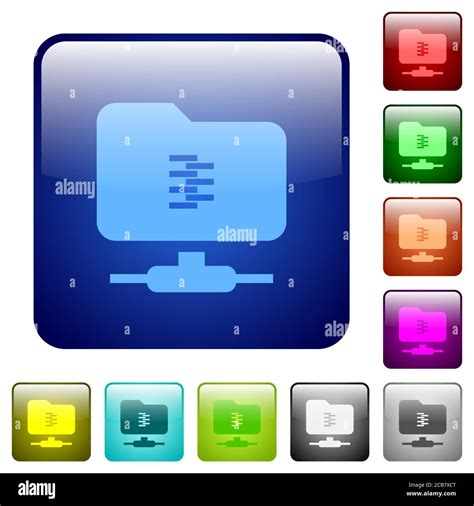 Ftp Compression Icons In Rounded Square Color Glossy Button Set Stock