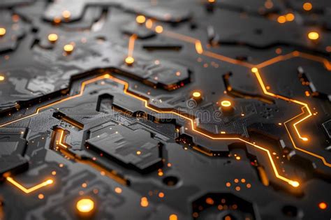 Futuristic Circuit Board With Glowing Orange Led Pathways For Technology Design Generative Ai