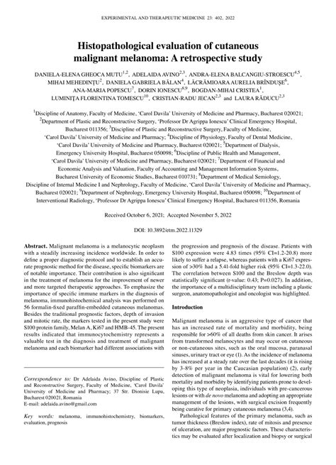 Pdf Histopathological Evaluation Of Cutaneous Malignant Melanoma A