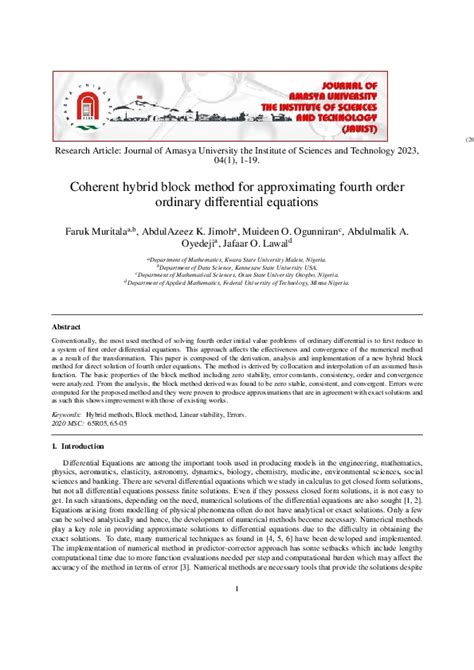 Pdf Coherent Hybrid Block Method For Approximating Fourth Order