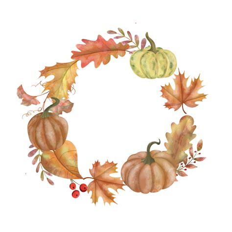 Watercolor Autumn Leaves PNG Image Frame With Pumpkins And Watercolor