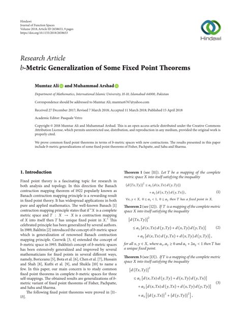 Pdf B Metric Generalization Of Some Fixed Point Theorems