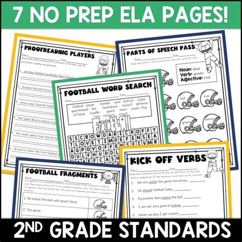 Football And Big Game Ela And Math No Prep Printable Activities 2nd Grade