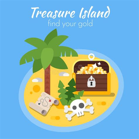 Vector Flat Style Illustration Of Treasure Island And Map Stock Vector