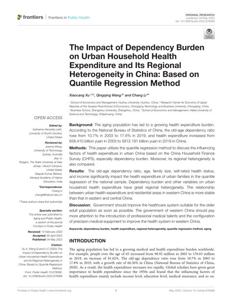 Pdf The Impact Of Dependency Burden On Urban Household Health