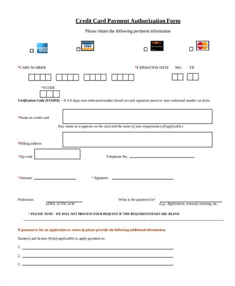Credit Card Form Example Credit Card Authorization Form Template