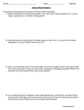 Solving Equations Word Problems By Math Lab Classroom TPT