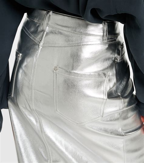 Oaklyn Metallic Faux Leather Midi Skirt In Silver Staud Mytheresa