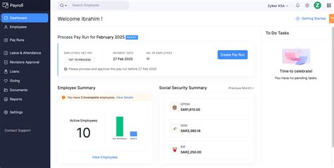 Dashboard Zoho Payroll Help