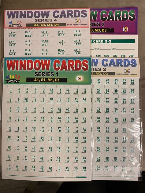 16 Pcs Window Cards Complete Set 1 4 Addition Subtraction