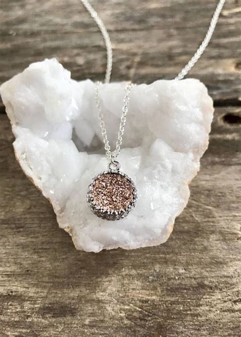 Rose Gold Druzy Necklace Titanium Druzy Quartz Necklace