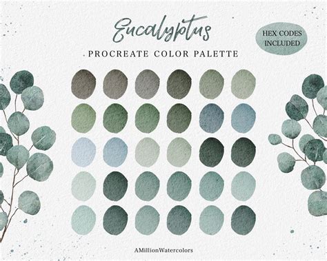 Grüne Procreate Farbpalette Eukalyptus Farbschema Aquarell Blau
