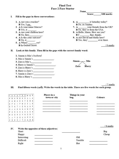 Face 2 Face Final Test Starter Pdf Linguistics Syntax