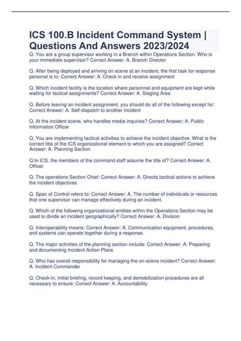 Ics 100b Incident Command System Questions And Answers 20232024