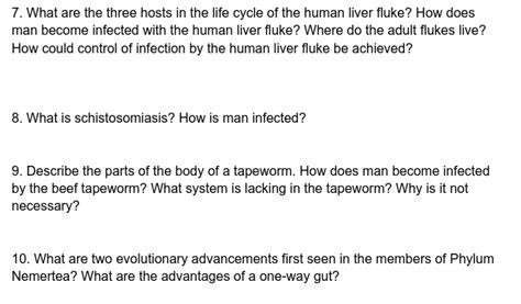 Solved 7 What Are The Three Hosts In The Life Cycle Of The