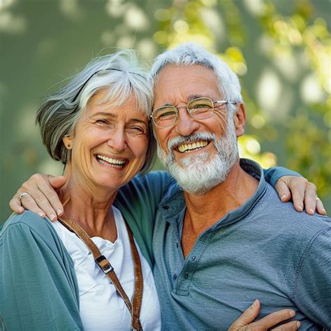 Photo Portrait Of An Older Elderly Couple Hugging And Smiling Premium