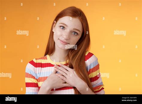 Lovely Silly Cute Redhead Young European Girl Tilting Head Look Gently