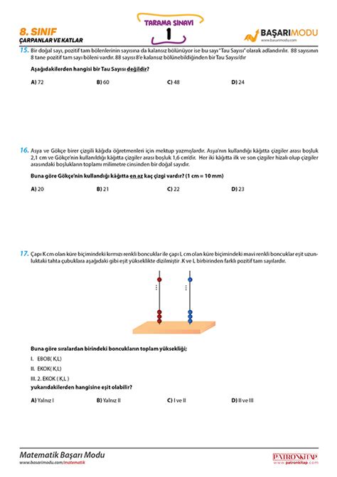 Lgs Matematik Tarama S Nav Arpanlar Ve Katlar Ba Ar Modu