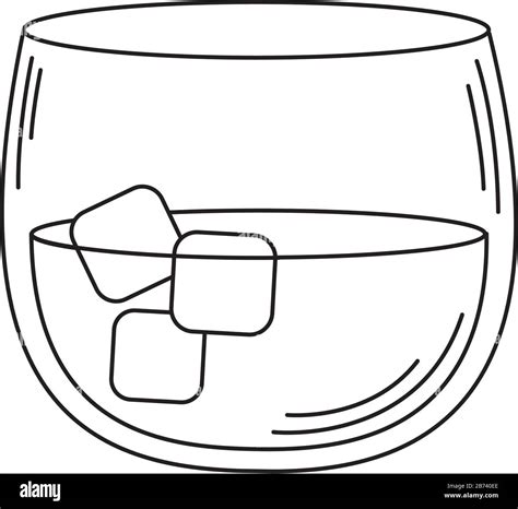 Drinks Glass Whiskey With Ice Cubes Vector Illustration Line Style Icon