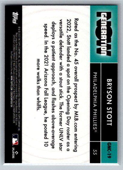 Topps Chrome Update Series Generation Now Chrome GNC Bryson Stott RC For Sale